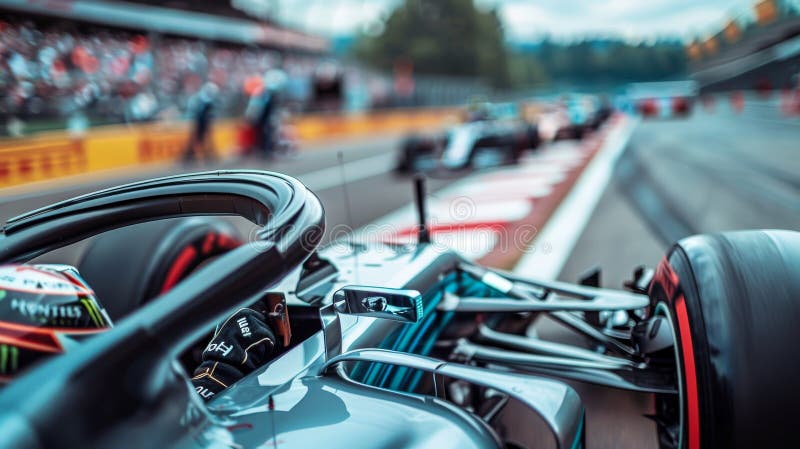 Intense Close Up of a Formula One Driver Highlighting Cockpit Details ...