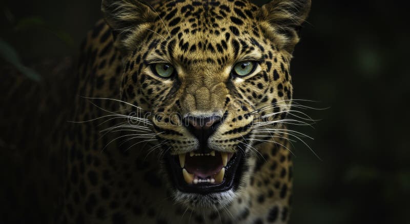 Intense Close-Up of a Leopard S Face, Showing Its Sharp Teeth and ...