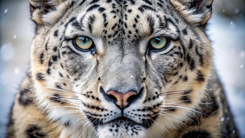 Intense Close-up Portrait of a Majestic Snow Leopard in a Winter ...