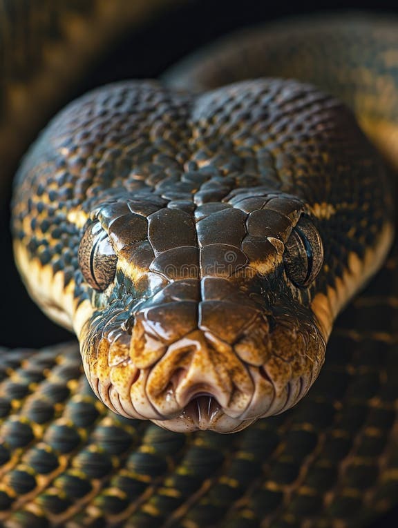 An Intense Close-up of a Python with Its Mouth Slightly Ajar ...