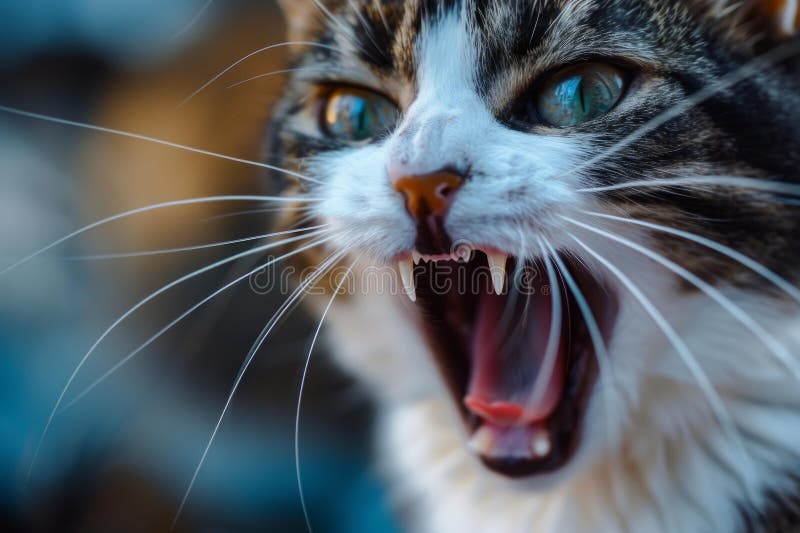 Intense Closeup of an Angry Cat Hissing Stock Photo - Image of ...