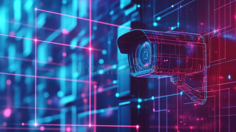 An Intense Closeup of a Security Camera Integrated with an Augmented ...