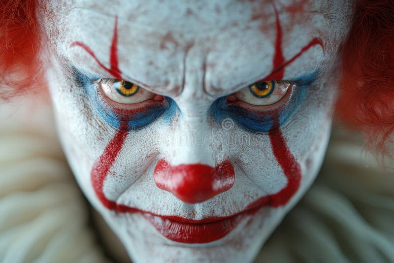 Intense Clown with Striking Features and Vivid Makeup Preparing for a ...