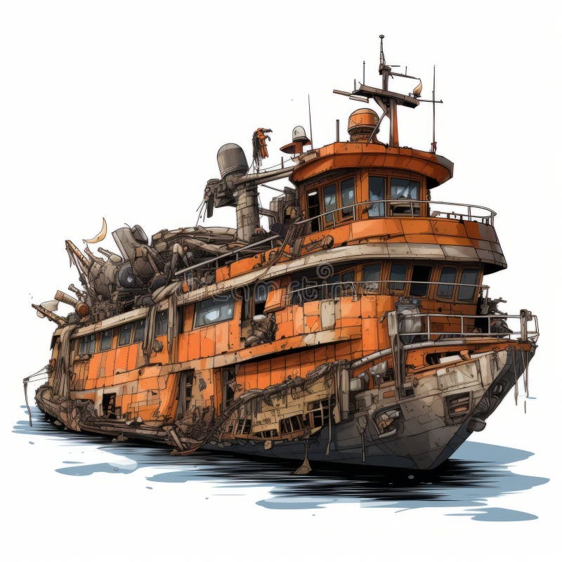 Intense Color Saturation: Post-apocalyptic Ferry Illustration Stock ...