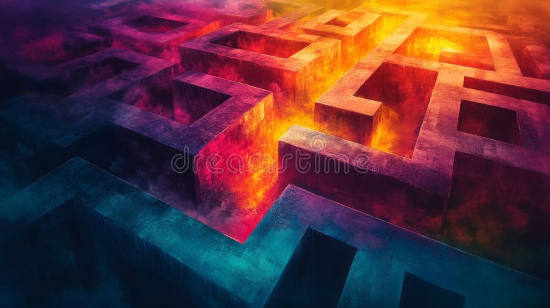 Intense Colorful 3D Labyrinth with Burning Path Stock Illustration ...