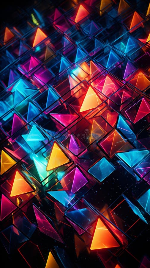Intense Competition: Dynamic Neon Geometric Design on Reflective ...