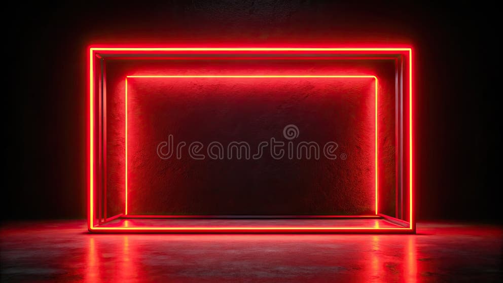Intense Crimson Neon Frame Explodes Against a Deep Black Night a ...