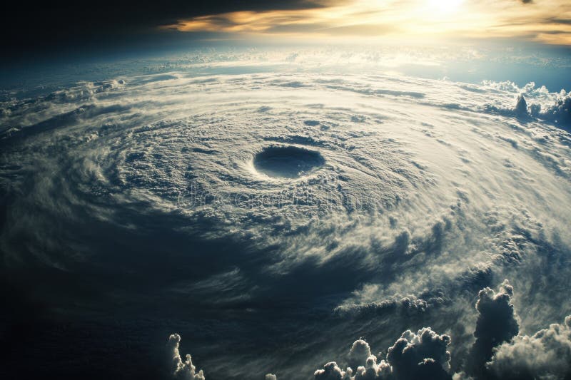 Intense Cyclone Forming Above the Ocean during Sunset with Swirling ...