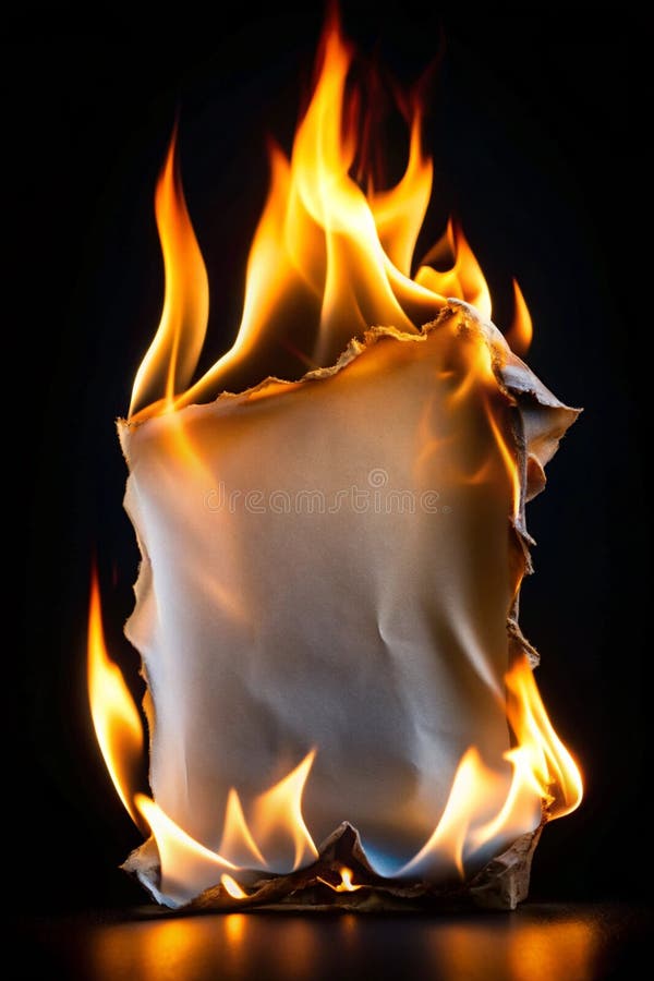 Burning Paper with Glowing Edges on Black Background Stock Illustration ...