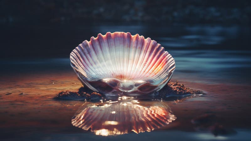 Intense and Dramatic Lighting: Reflection of a Large Shell in Water ...