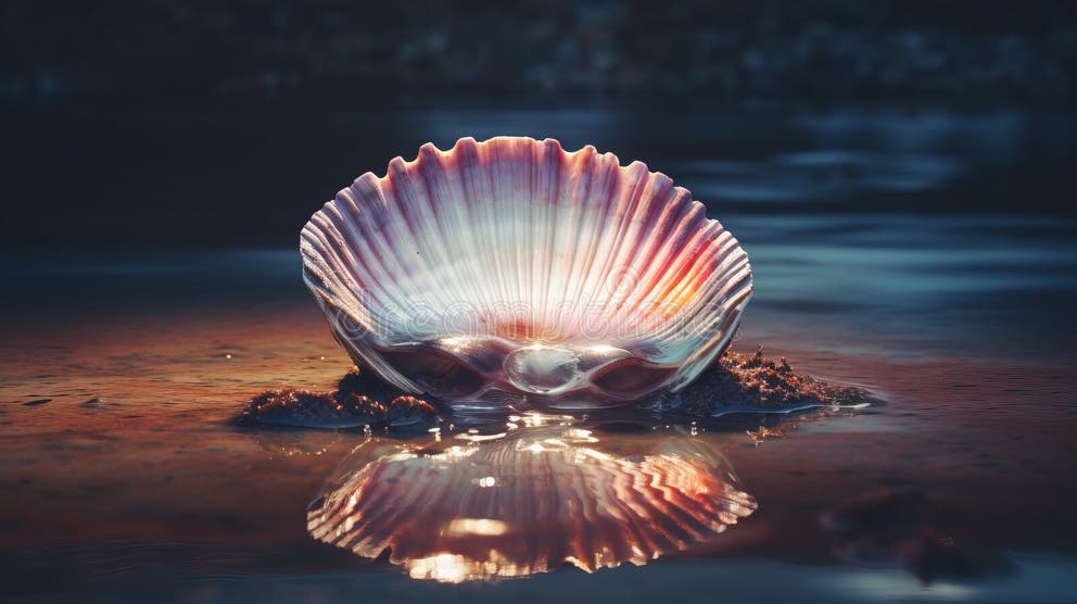 Intense and Dramatic Lighting: Reflection of a Large Shell in Water ...
