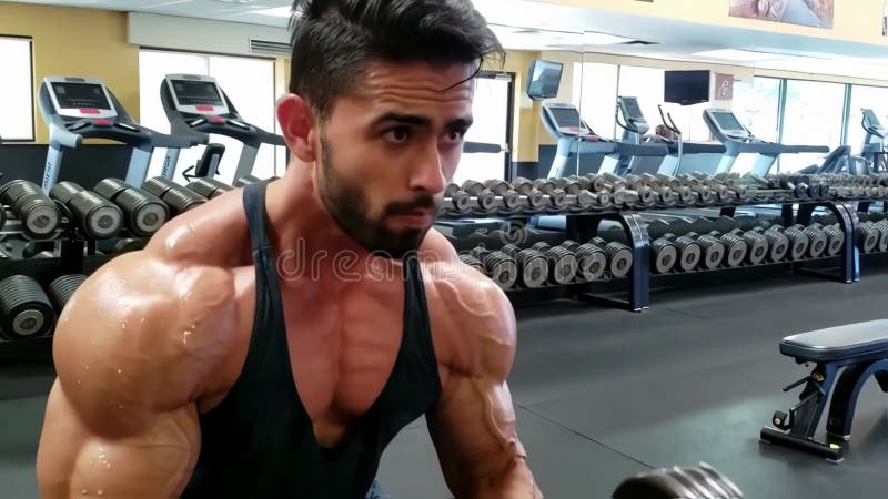 Intense Dumbbell Exercise Routine Featuring Focused Athlete in Modern ...