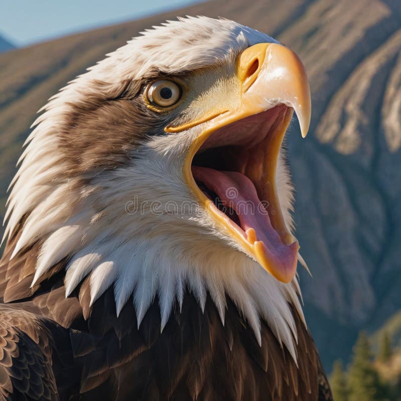 Intense Eagle Portrait Against Mountain Sky in Vivid Blue and Yellow ...