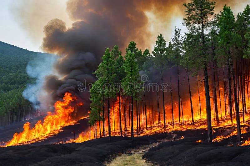 Intense Efforts of Firefighters To Control a Massive Wildfire in the ...