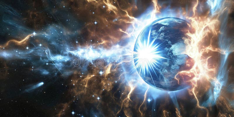 An Intense EMP Wave from a Nuclear Explosion Striking Earth, Creating a ...