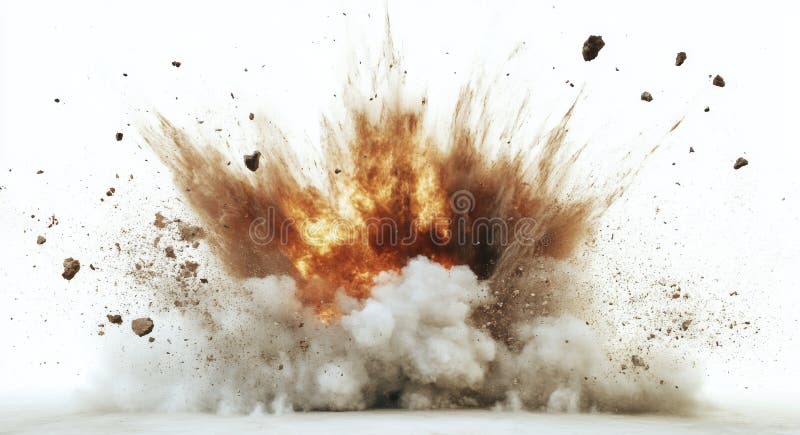 Fiery Explosion with Brown and Orange Hues Against White Background ...