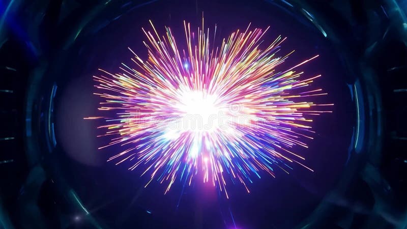 An Intense Explosion of Colourful Particles and Beams of Light Stock ...