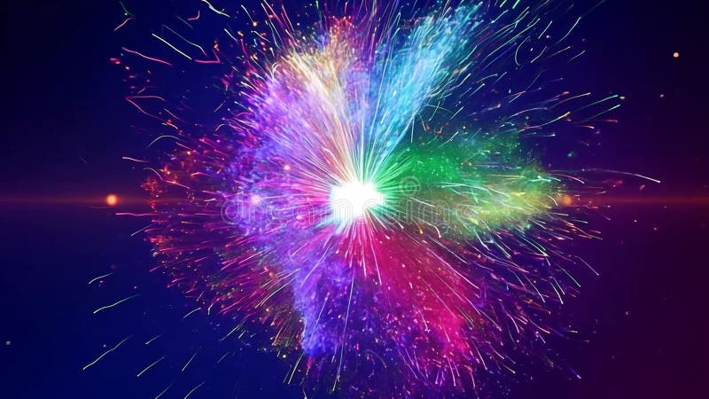 An Intense Explosion of Colourful Particles and Beams of Light Stock ...