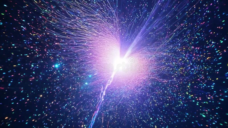 An Intense Explosion of Colourful Particles and Beams of Light Stock ...