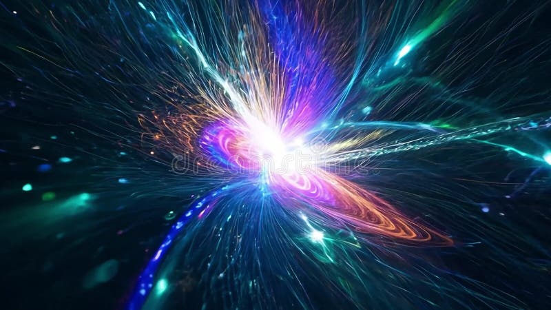 An Intense Explosion of Colourful Particles and Beams of Light Stock ...