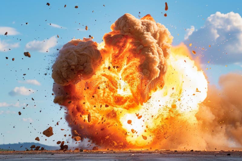 Intense Explosion with Debris and Fireball Stock Image - Image of ...