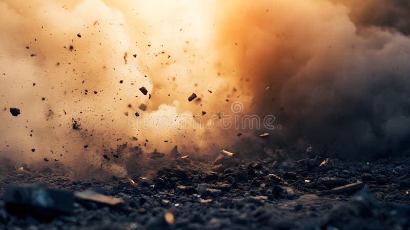 Intense Explosion with Debris and Smoke in Dynamic Scene Stock Photo ...