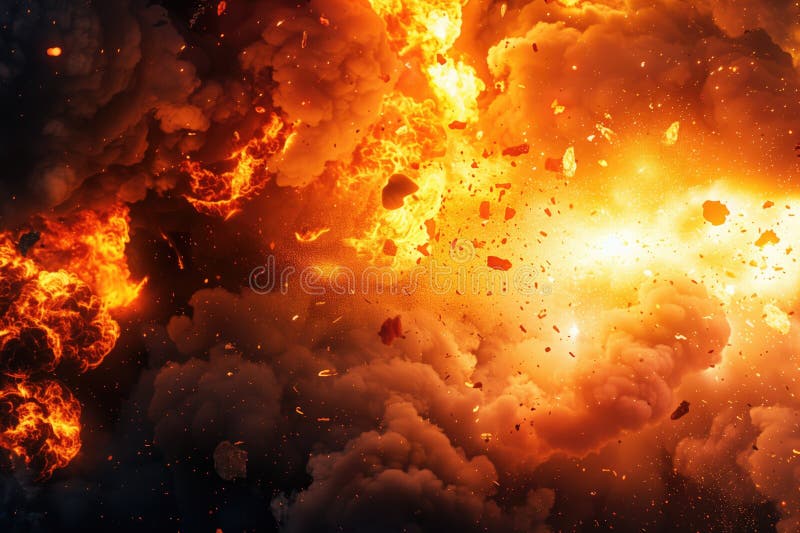 Intense Explosion with Fiery Flames and Dense Smoke Cloud Filling the ...