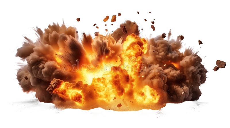 Intense Explosion with Fire and Smoke Isolated on White Background ...