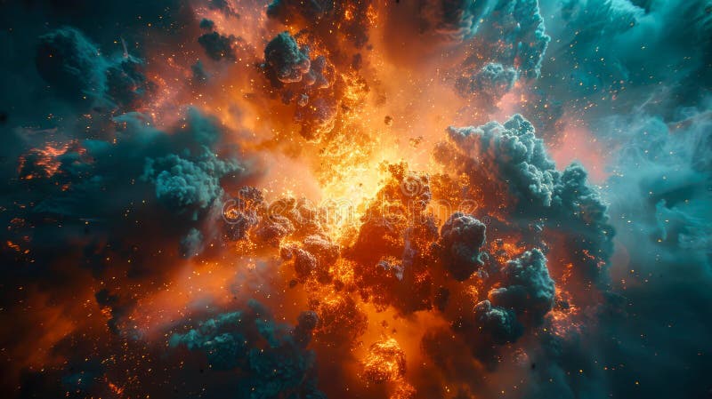 An Intense Explosion with Vibrant Orange and Blue Smoke and Fire ...