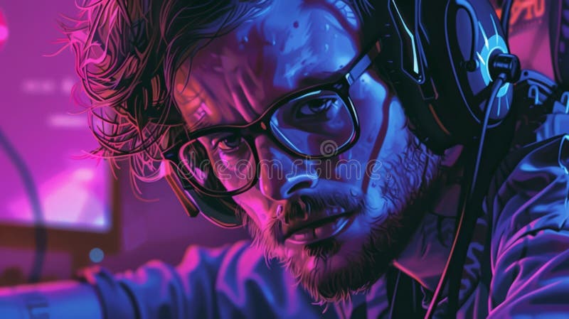 The Intense Expression on a Gamers Face As they Concentrate and ...