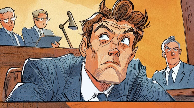 Intense Expression of a Man in Courtroom Setting with Dramatic Lighting ...