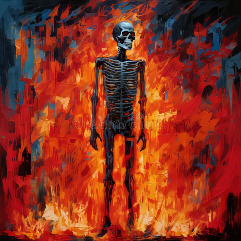 Intense Expressionist Painting: Skeleton in Fire Stock Illustration ...