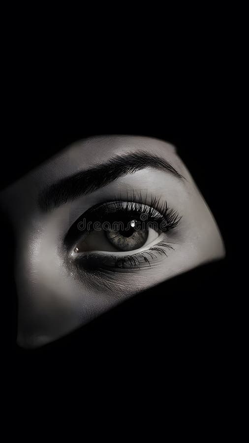 Intense Eye with Detailed Lashes and Iris, Partially Obscured by ...