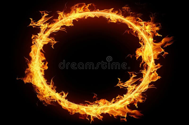 Intense Fiery Flames Circle Frame Design on Dark Background for ...