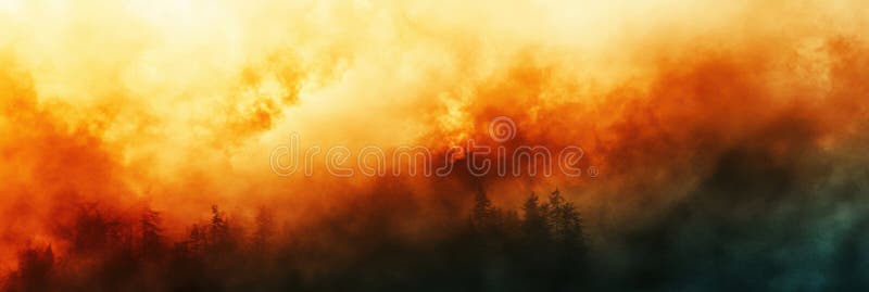 Intense Fire Engulfs Forest, Creating Thick Smoke and Warm Hues during ...