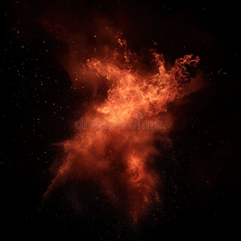 Intense Fire Explosion with Powerful Bright Flames and Ash Particles ...