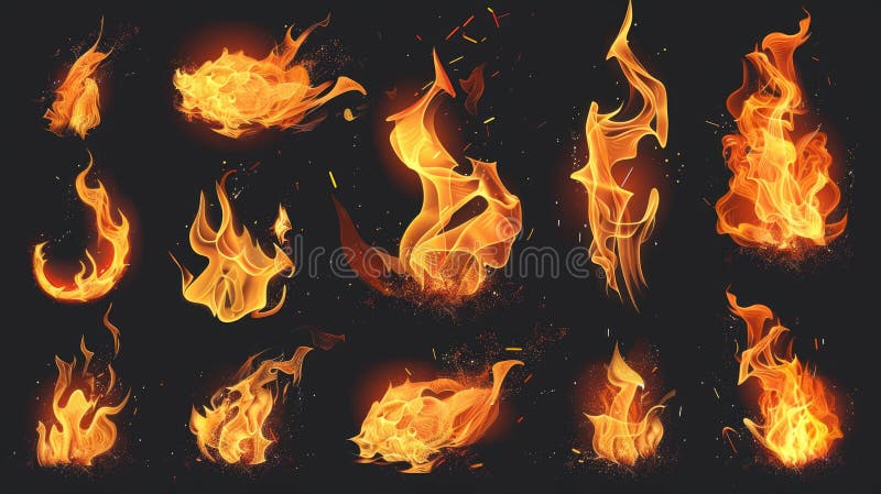 Intense Fire Flames Against a Dark Backdrop. Suitable for Design ...