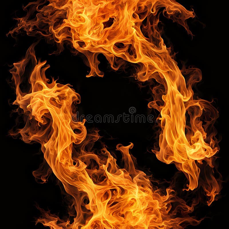 Intense Fire Flames Burning Brightly Against a Black Background ...