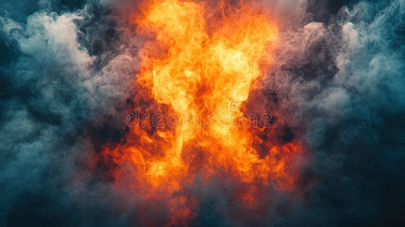 Intense Fire Flames with Dramatic Smoke Background in Dark Setting ...
