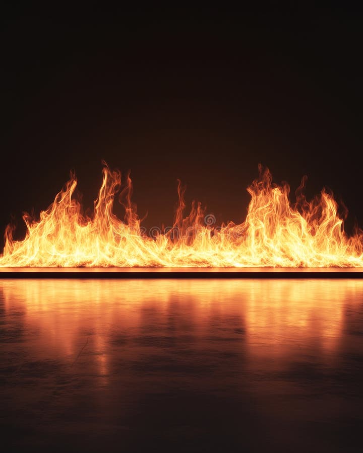 Intense Fire Flames on the Floor with Strong Light and Shadow Effects ...