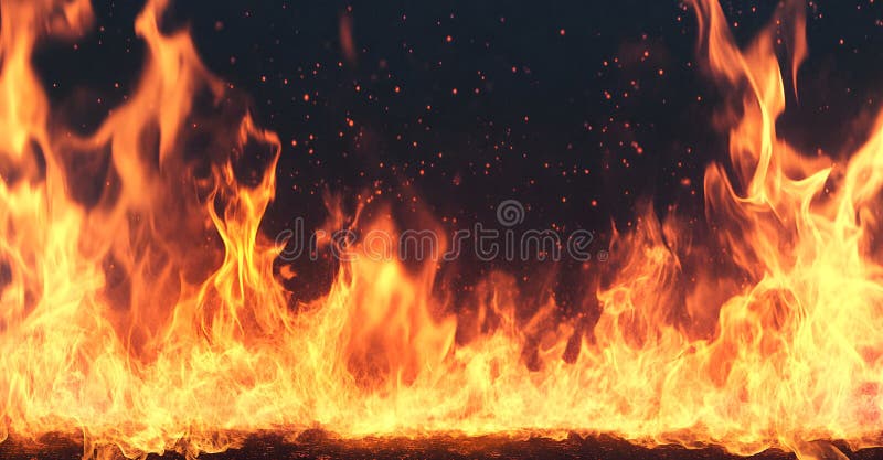 Intense Fire Flames with Glowing Sparks Dark Background Stock ...