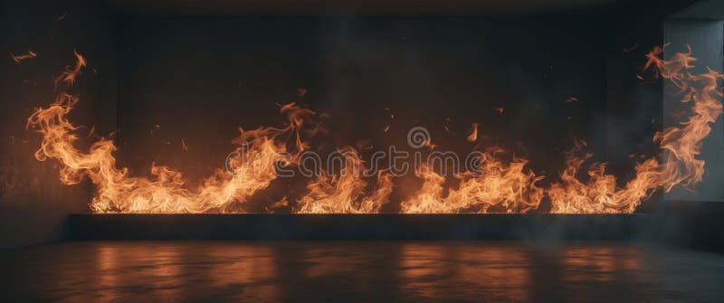 Intense Fire Flames Illuminating a Dark Room Creating a Mysterious and ...