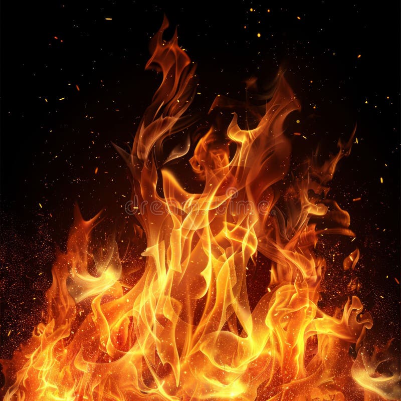 Intense Fire Flames Isolated on Black Background. Generative Ai Stock ...