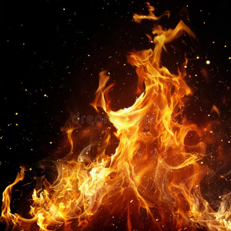 Intense Fire Flames Isolated on Black Background. Generative Ai Stock ...