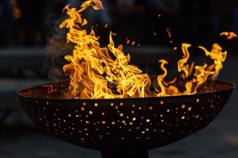 Intense Fire Flames in Metal Fire Pit at Dusk Stock Image - Image of ...