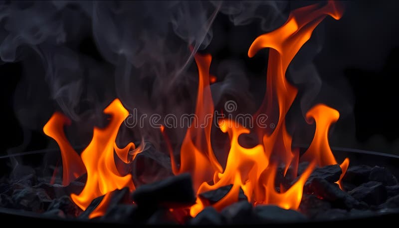 Intense Fire Flames with Smoke Stock Illustration - Illustration of ...