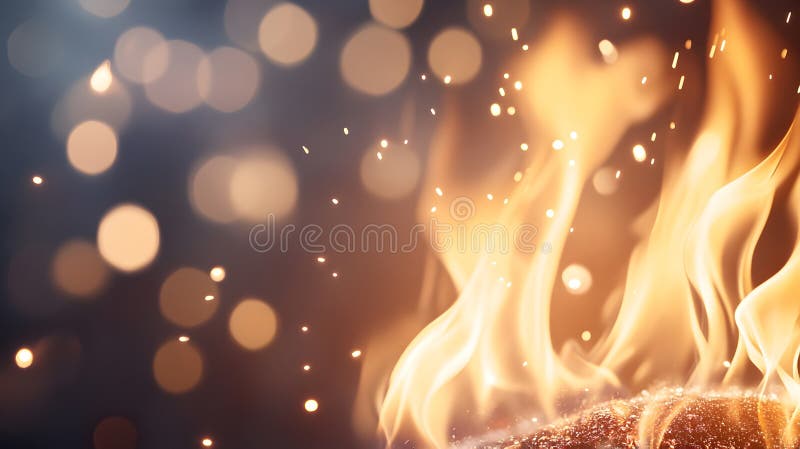 Intense Fire Scene with Dramatic Flames and Floating Golden Sparks ...