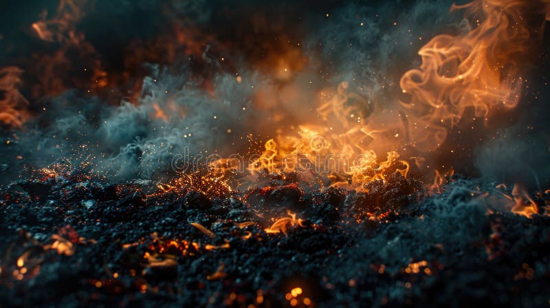 Intense Fire and Smoke Amidst Black Background. Generative AI. Stock ...