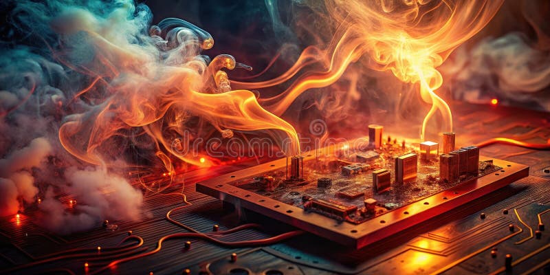 Intense Fire and Smoke Erupting from a Circuit Board, a Dramatic Visual ...
