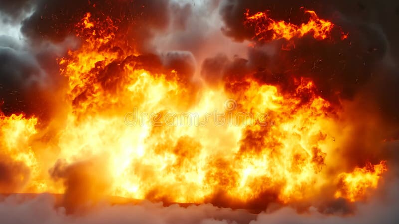 Intense Fire and Smoke Explosion with Bright Flames in Dramatic Scene ...